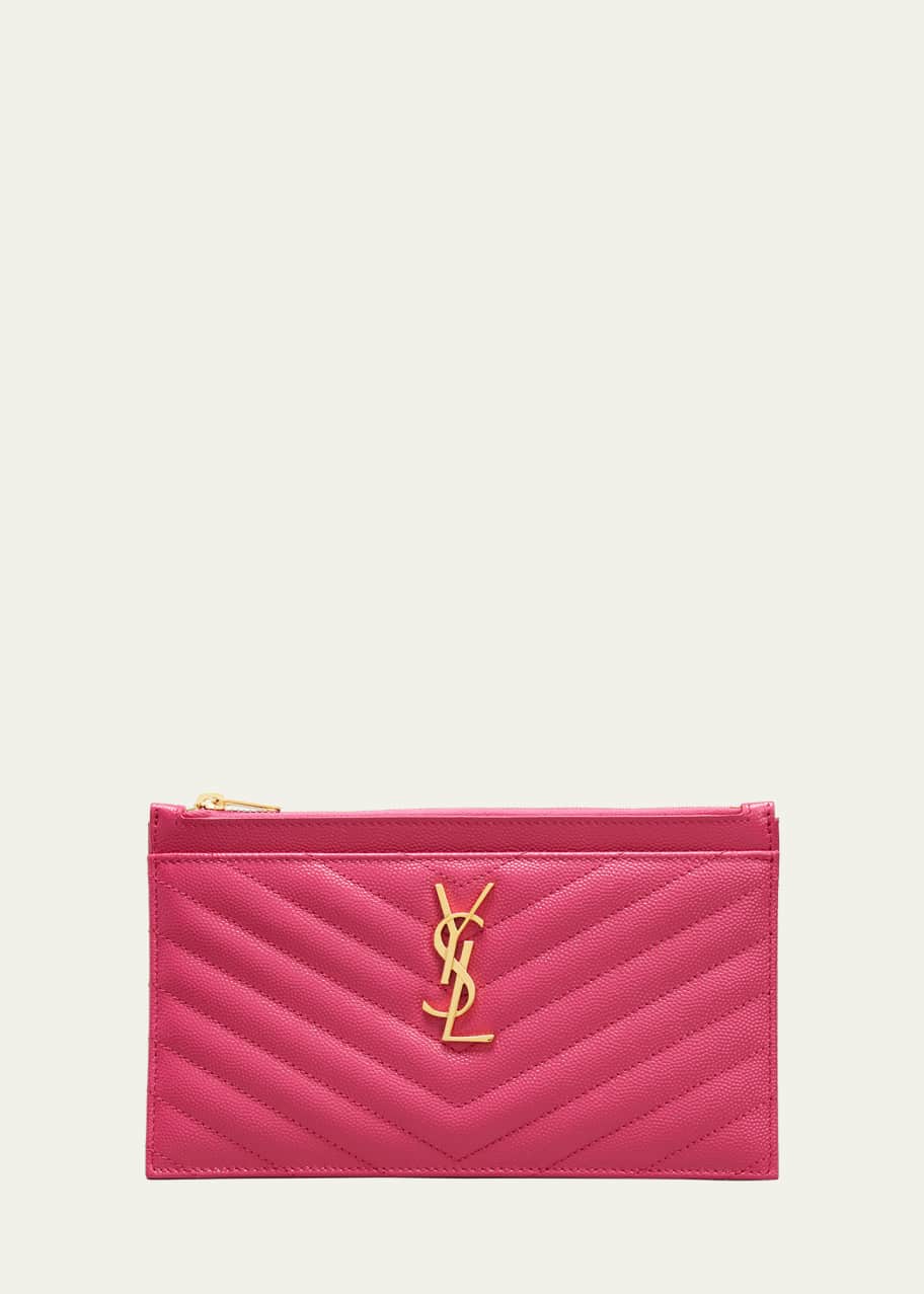 Saint Laurent YSL Monogram Small Ziptop Bill Pouch in Grained Leather ...