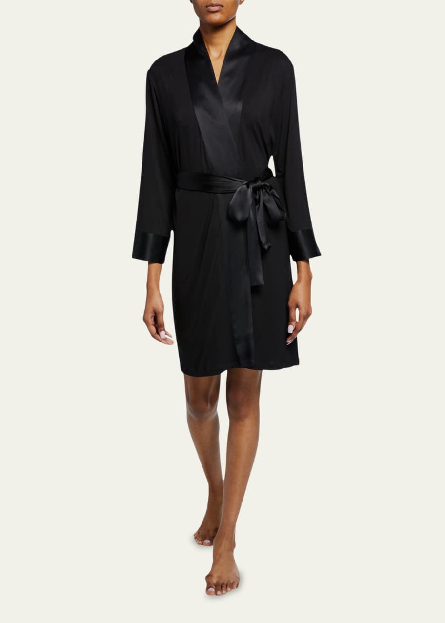 Josie Natori Essentials Jersey Robe w/ Satin Trim - Bergdorf Goodman