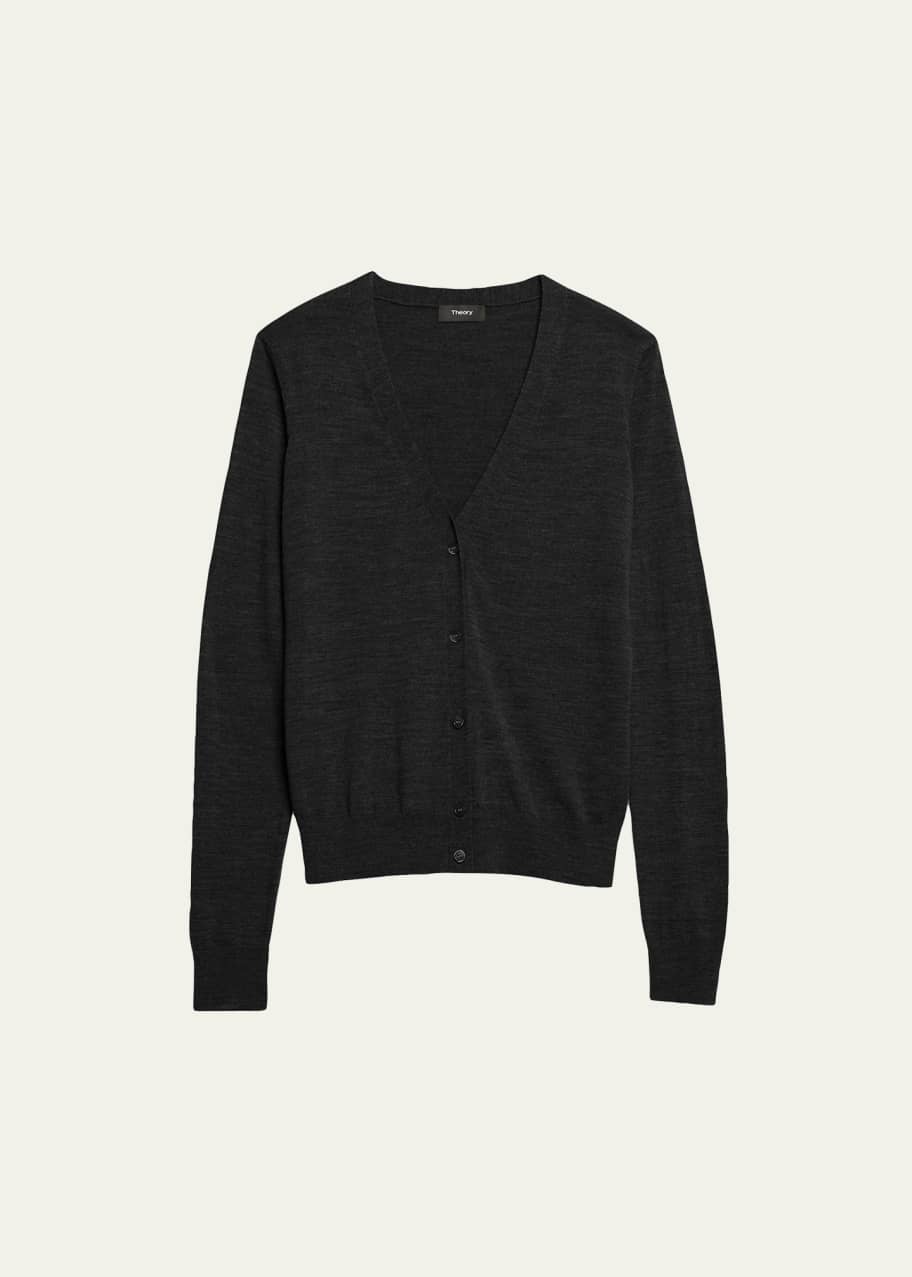 Theory V-Neck Button-Front Regal Wool Cardigan - Bergdorf Goodman
