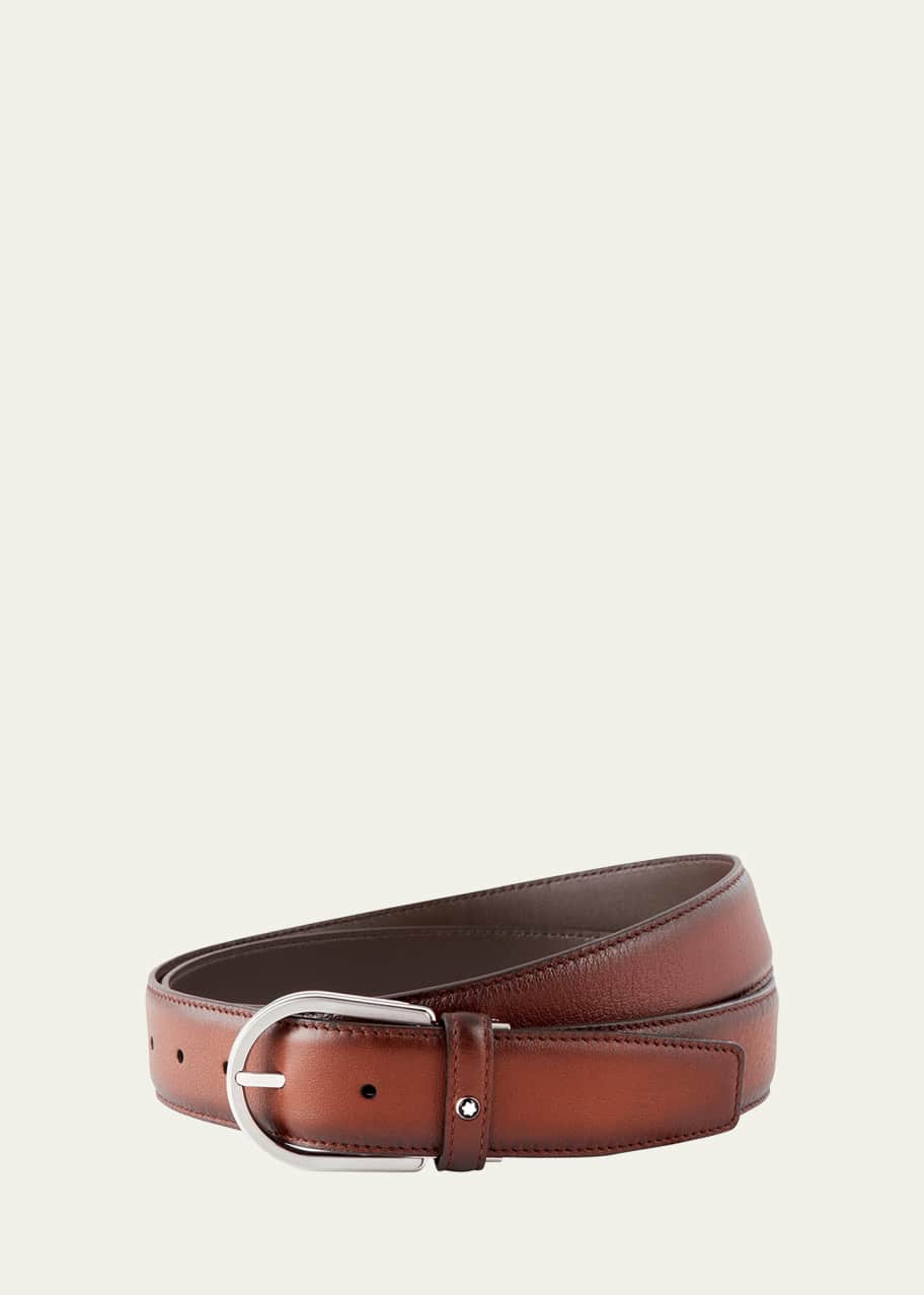 Montblanc Men's Leather Horseshoe-Buckle Business Belt - Bergdorf Goodman