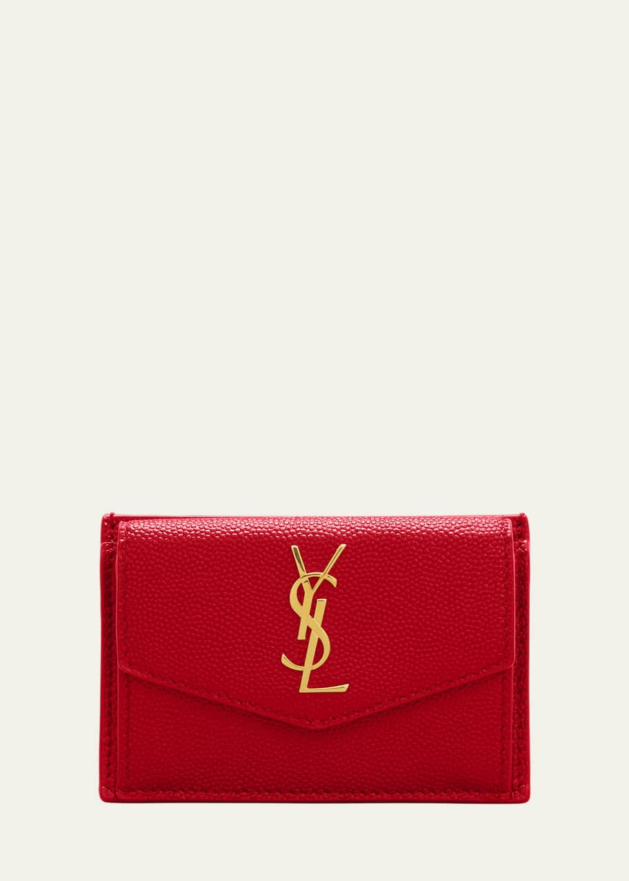 Saint Laurent YSL Monogram Flap Card Case in Grained Leather - Bergdorf ...