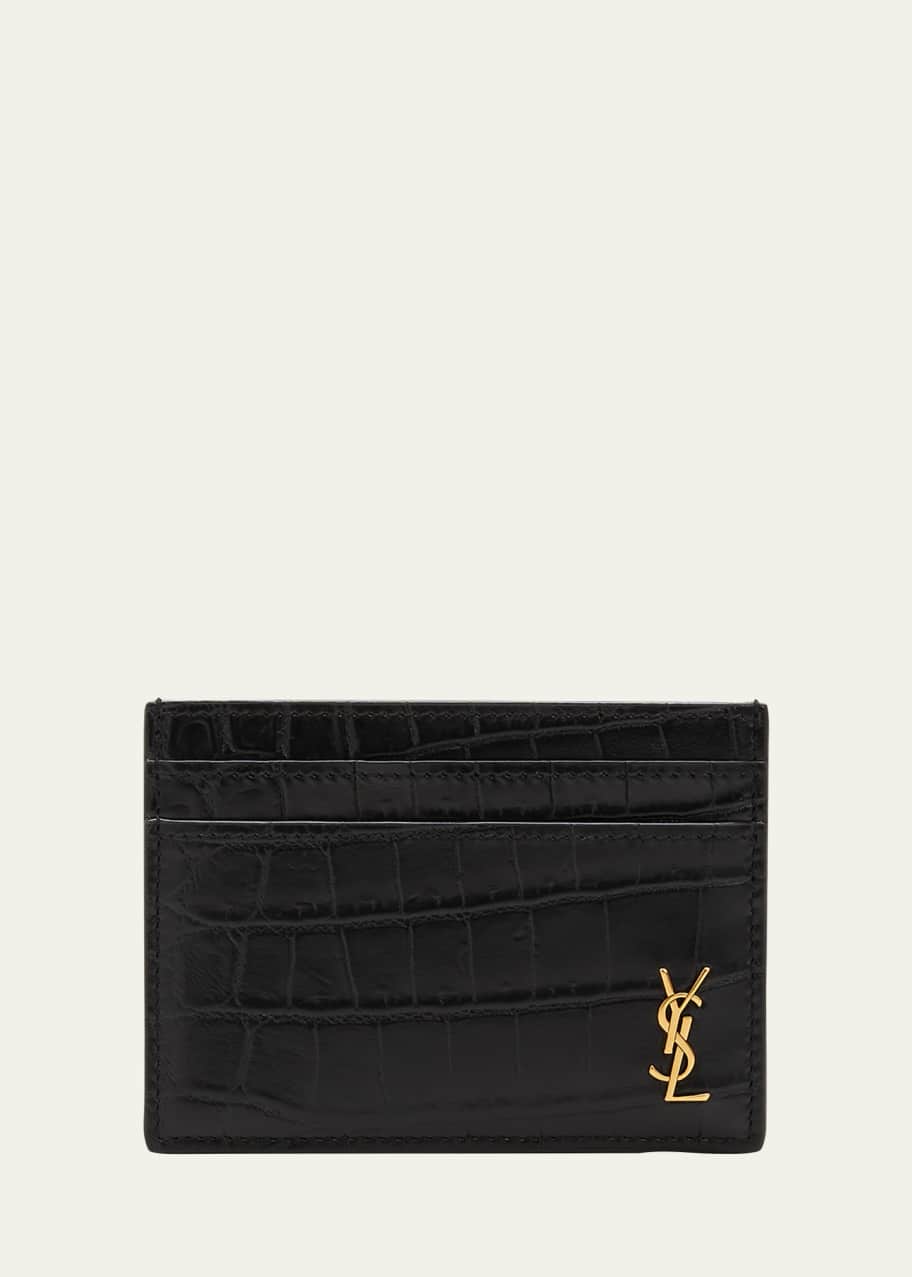 Saint Laurent Men's YSL Monogram Croc-Embossed Card Case - Bergdorf Goodman