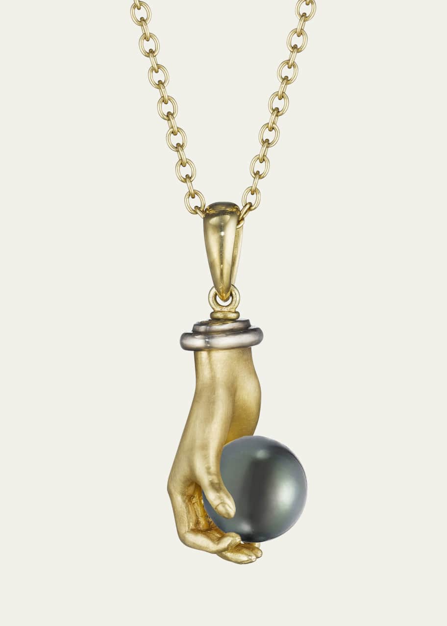 Anthony Lent Pearl In Hand Pendant 18K Gold 18K White Gold Tahitian ...