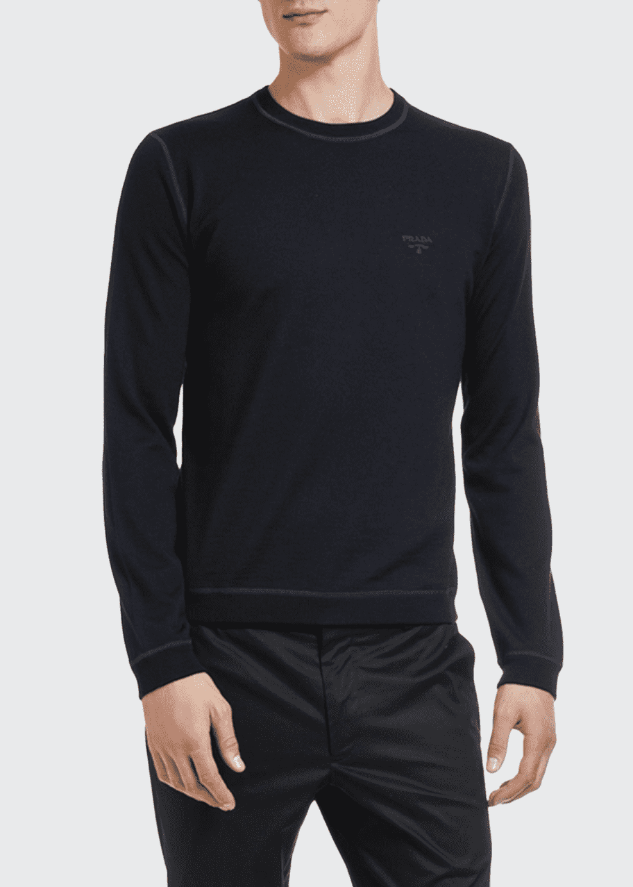 Prada Men's Lana Wool Sweater with Contrast Stitching - Bergdorf Goodman