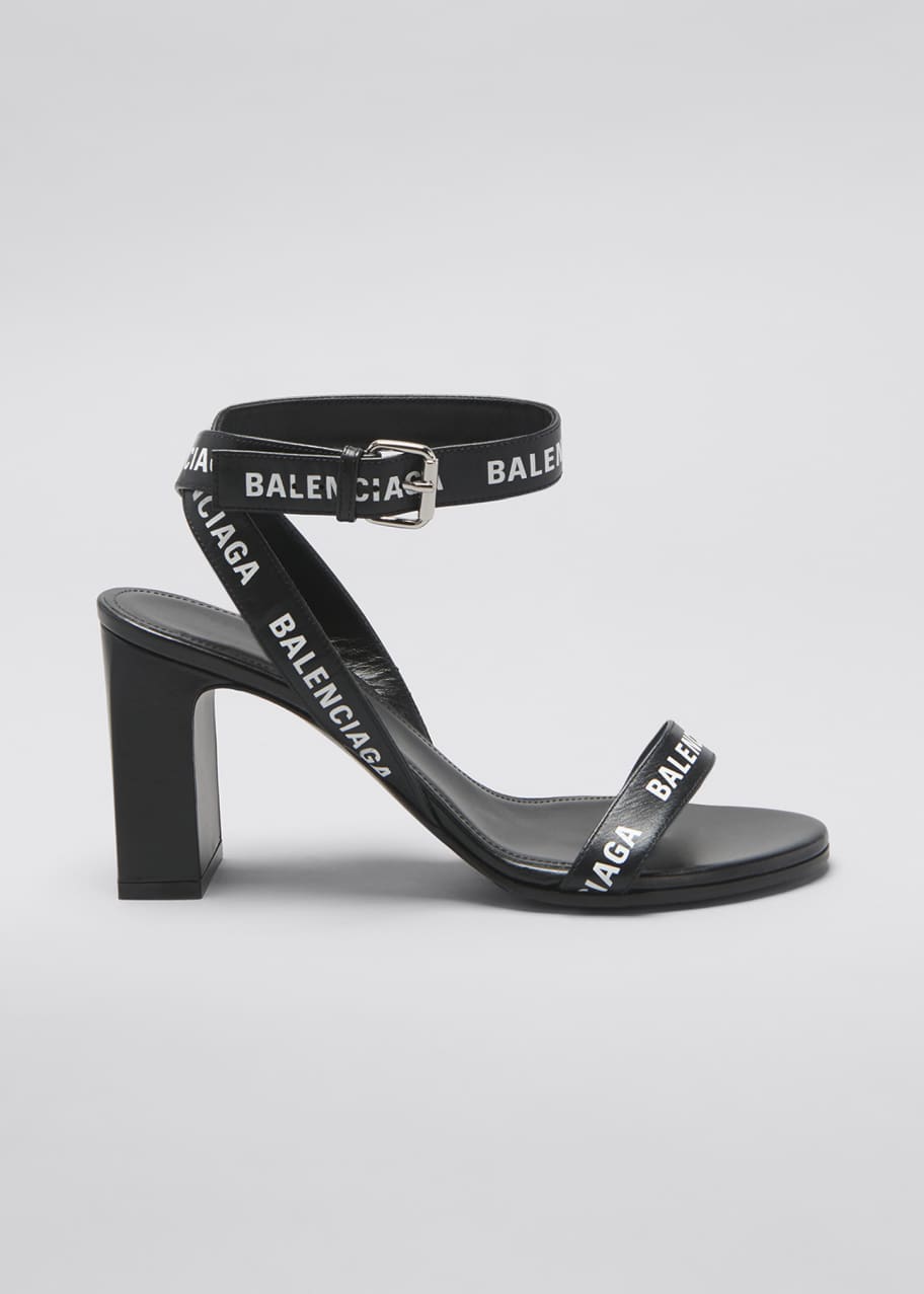 Balenciaga Round 80mm Logo Leather Ankle-Wrap Sandals - Bergdorf Goodman