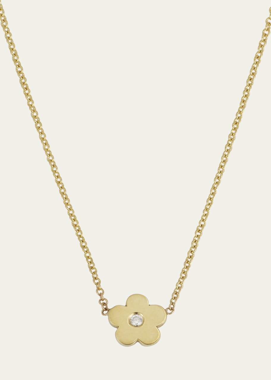 Jennifer Meyer 18K Yellow Gold Mini Daisy Necklace with Diamond Center ...