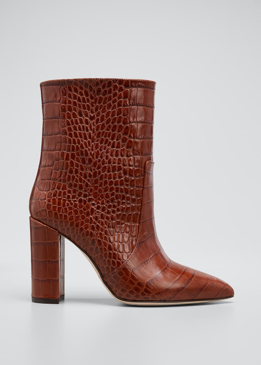 Paris Texas 100mm Mock Croco Pull-On Seamed Ankle Boots - Bergdorf Goodman