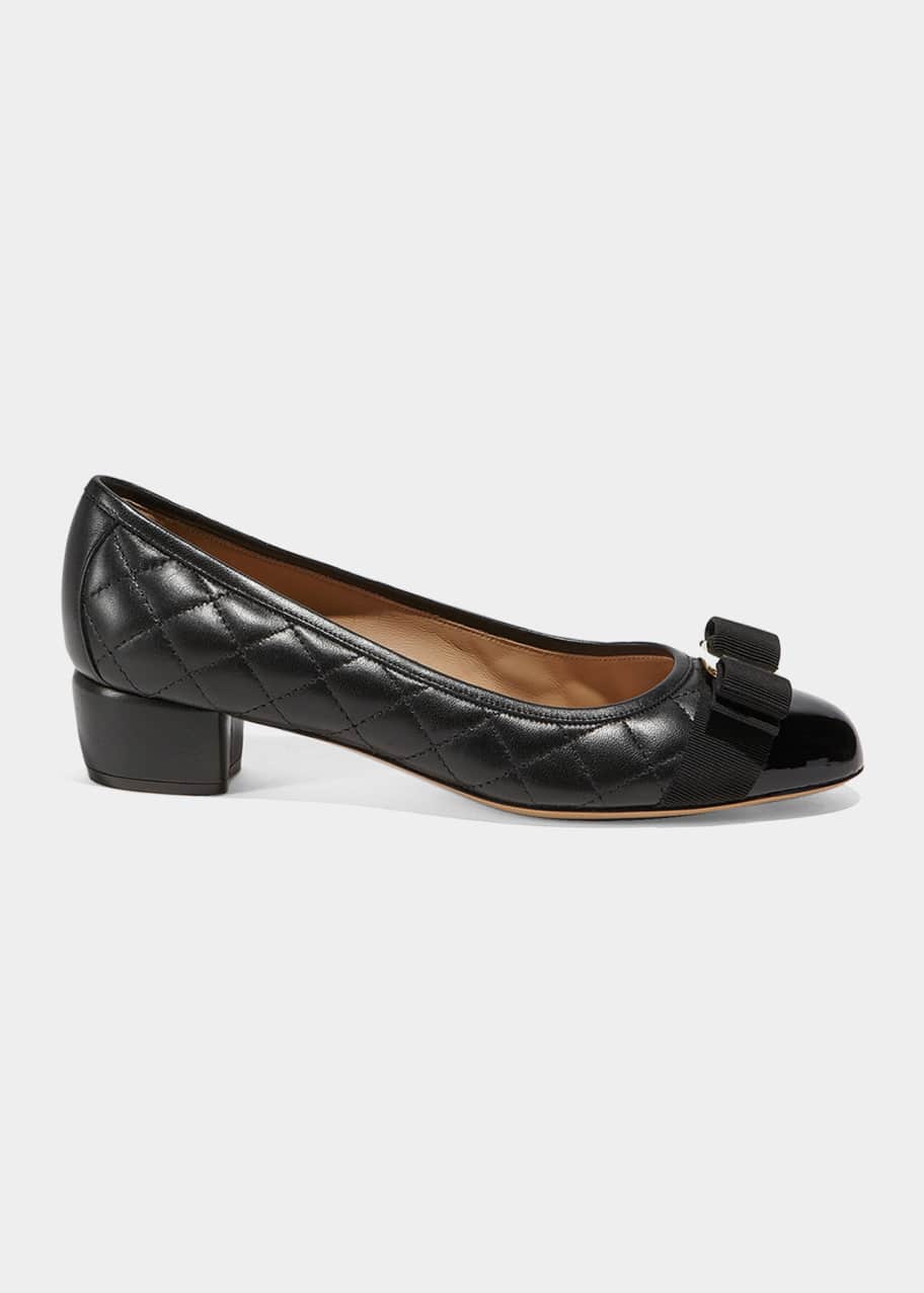 Ferragamo Quilted Patent Cap-Toe Vara Bow Pumps - Bergdorf Goodman