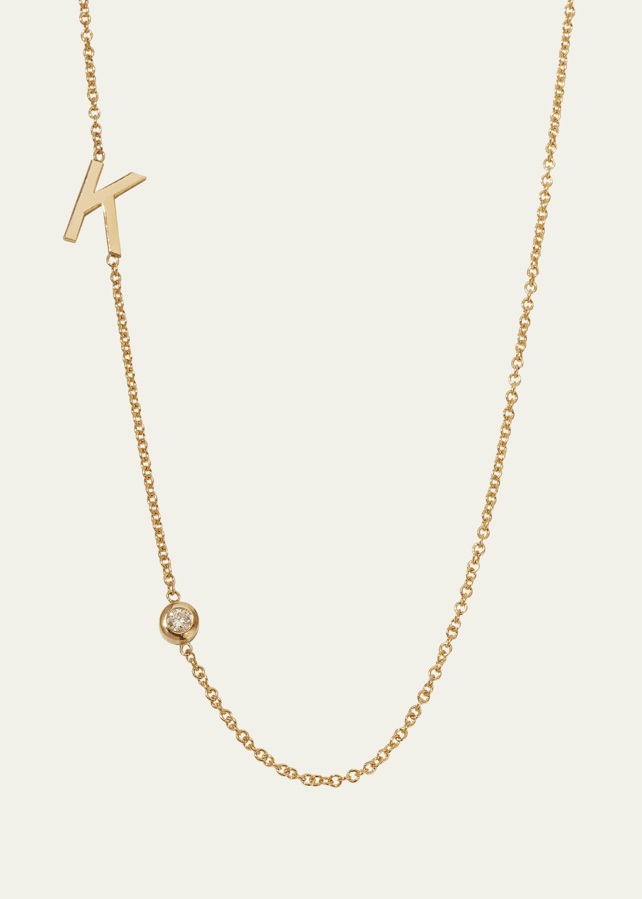 Zoe Lev Jewelry 14K Gold Asymmetrical Initial and Bezel Diamond ...