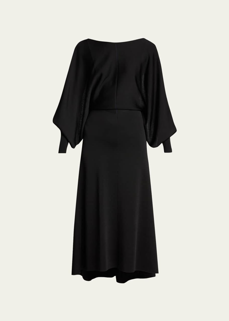 Victoria Beckham Compact Shine Draped-Sleeve Open-Back Midi Dress ...