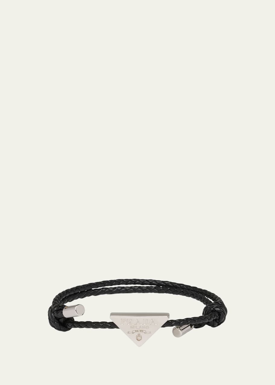 Men s Braided Napa Leather Bracelet With Triangle Logo