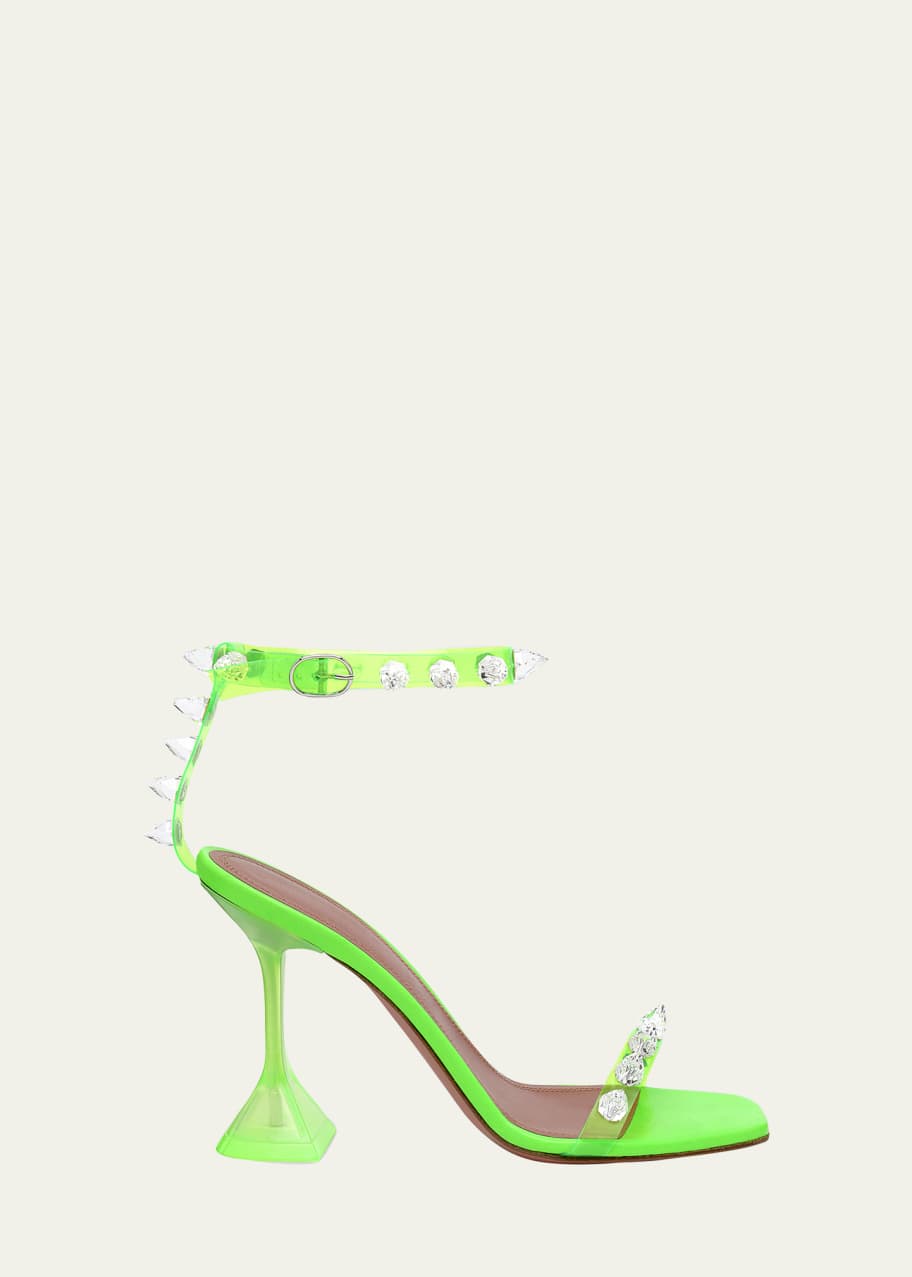 Amina Muaddi Julia Neon Crystal-Spike Clear Sandals - Bergdorf Goodman