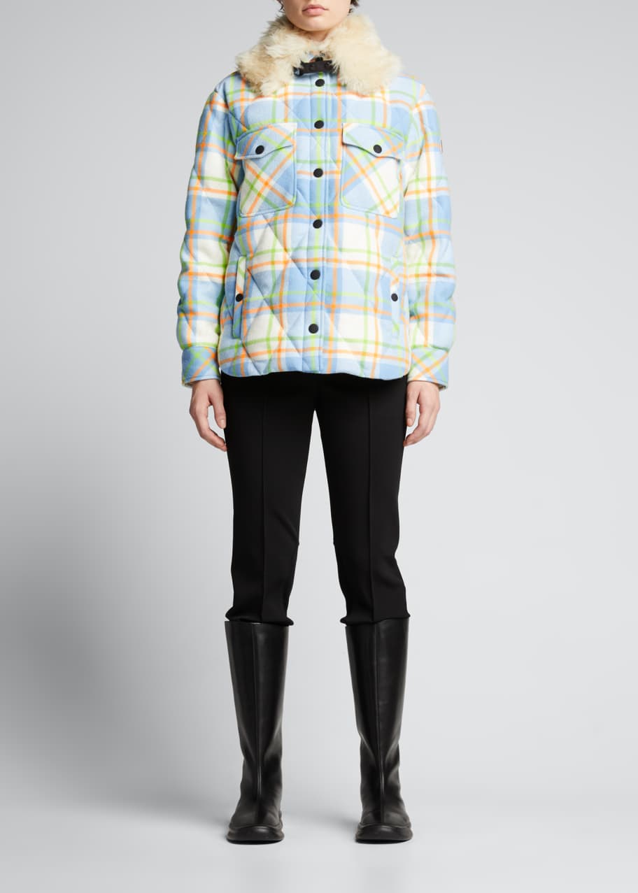Moncler Grenoble Curienne Shearling-Collar Plaid Shirt Jacket ...