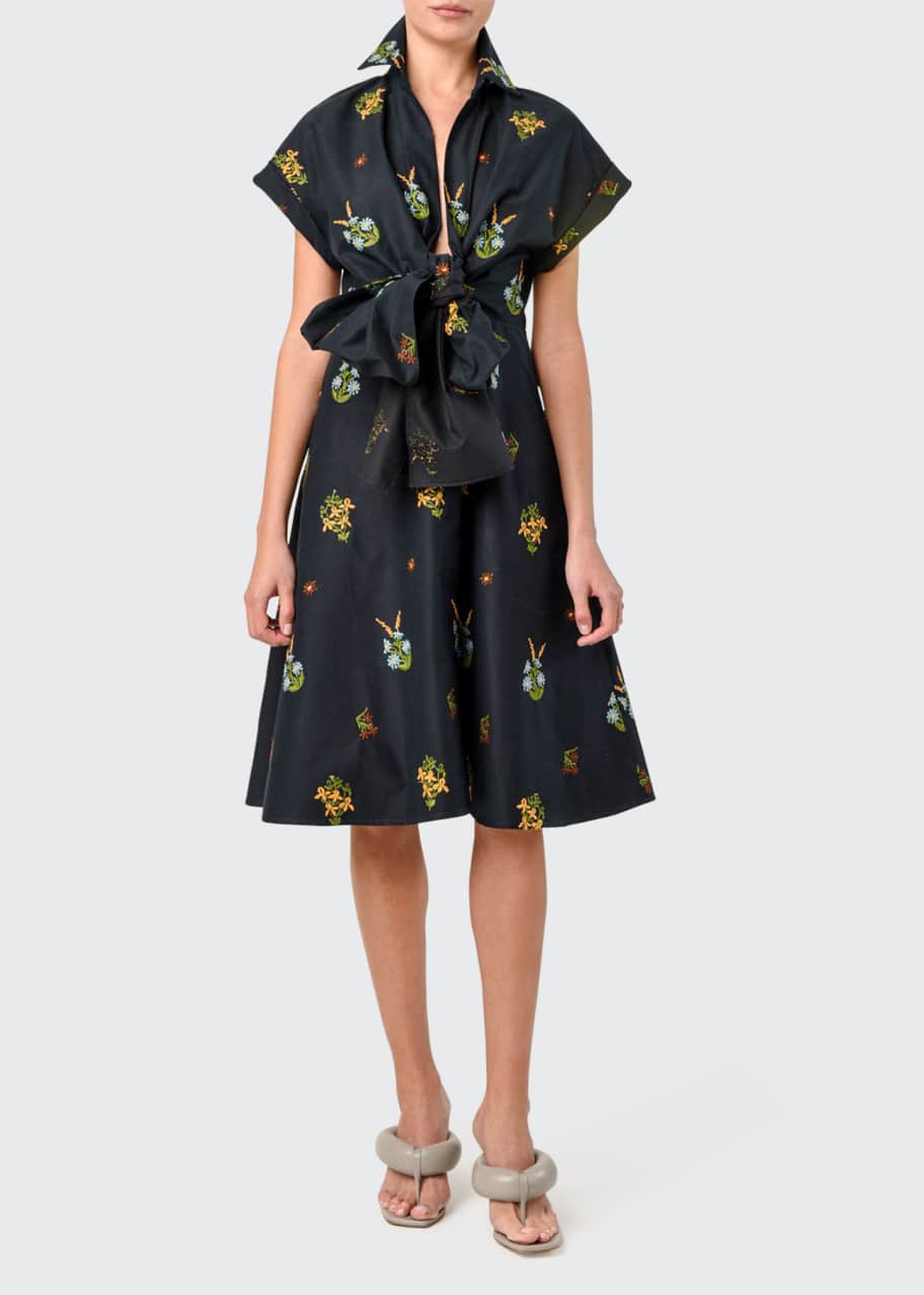 Silvia Tcherassi Floral Embroidered Tie Waist Dress Bergdorf Goodman
