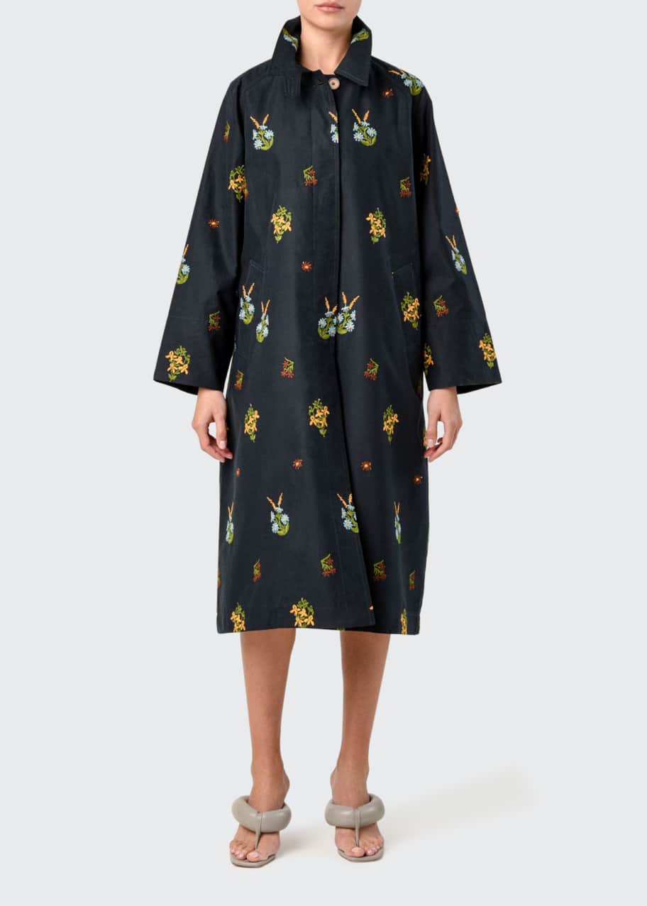 Silvia Tcherassi Floral Embroidered Mid Trench Coat Bergdorf Goodman