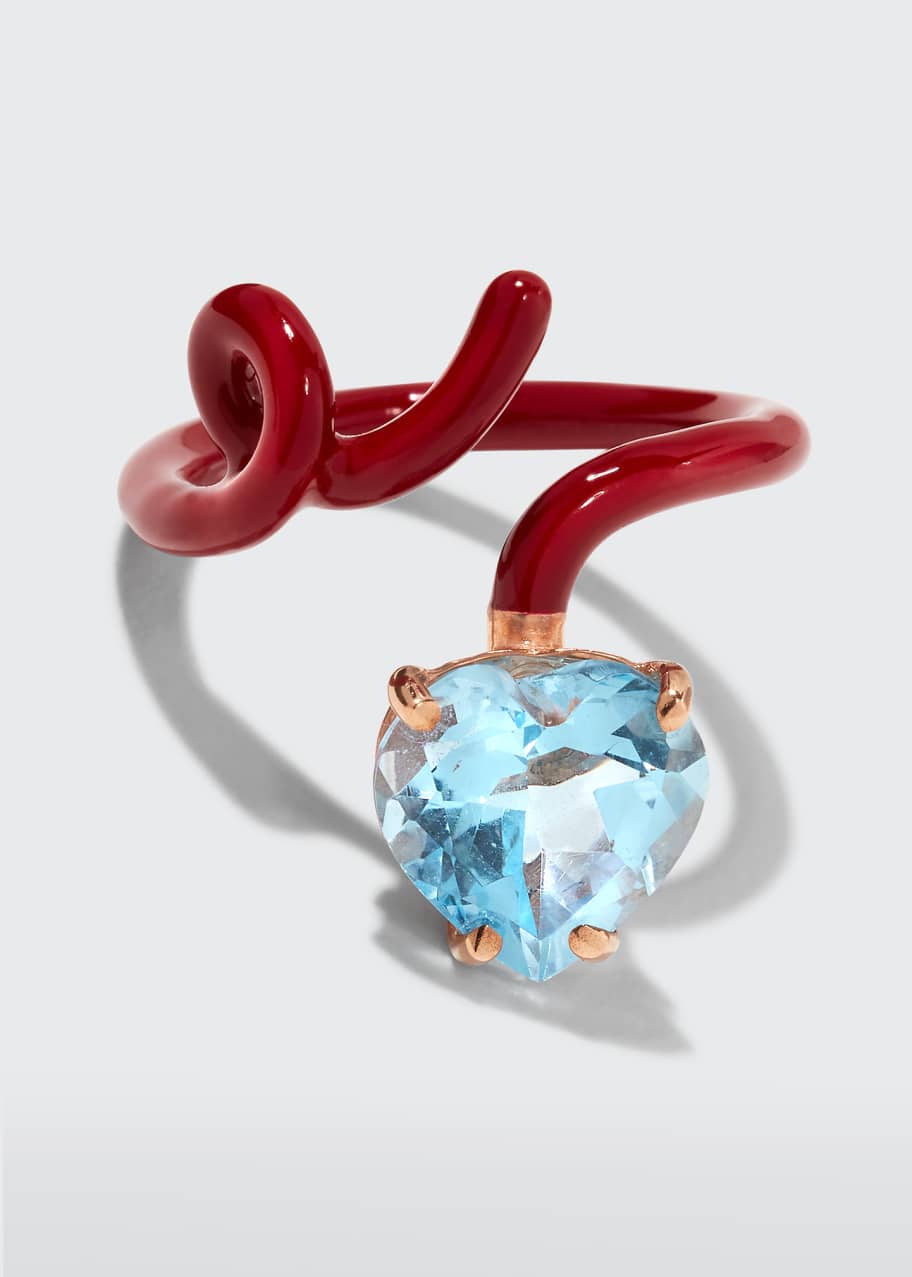 Bea Bongiasca Heart Tendril Ring in Red Enamel, Size 7 - Bergdorf Goodman