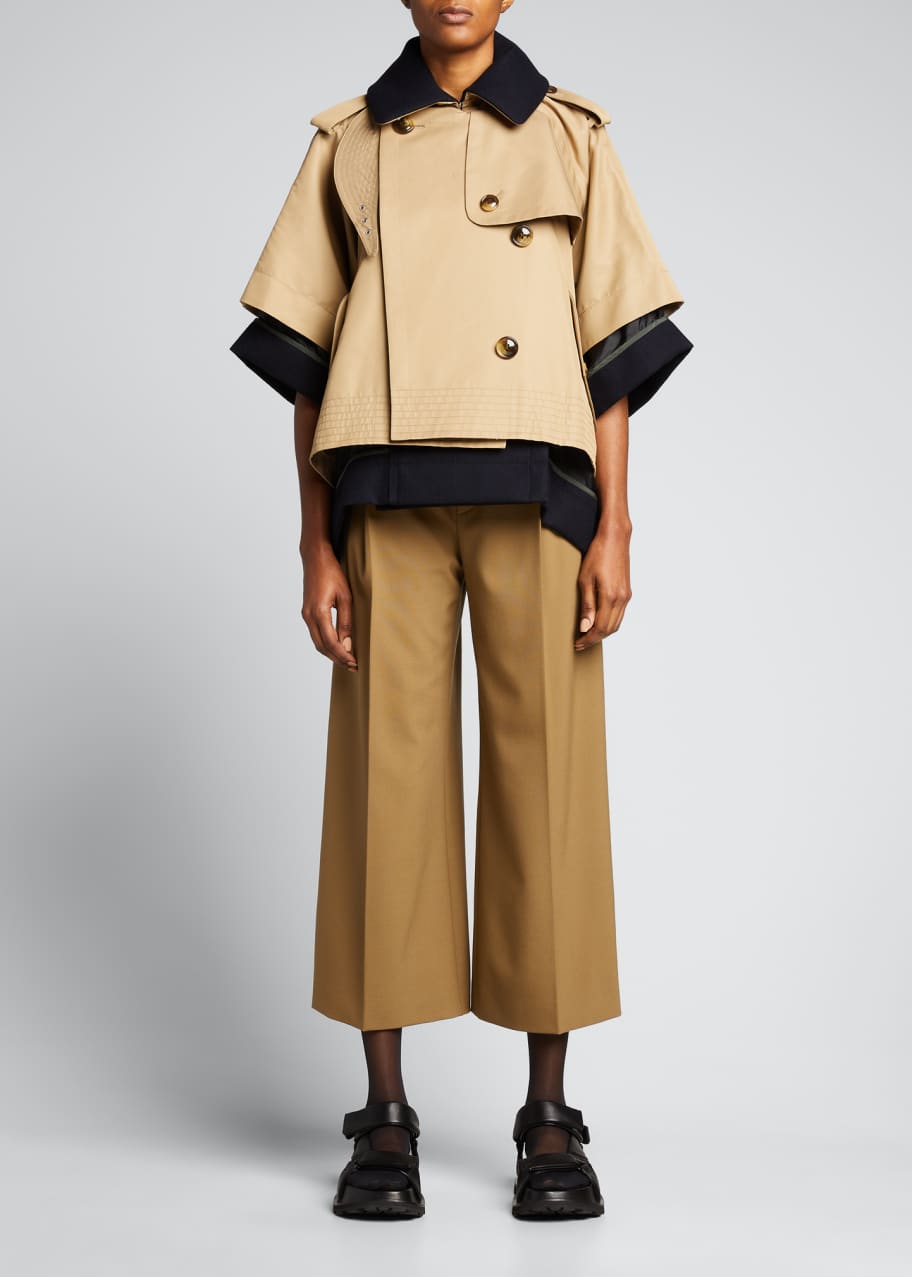 SACAI Mixed-Media Cropped Trench Cape Jacket - Bergdorf Goodman