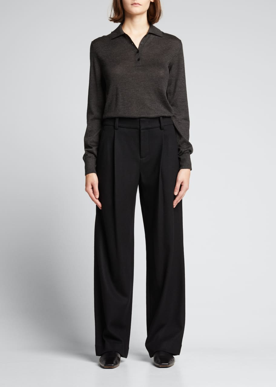 Vince Pleated-Front Wide-Leg Wool-Knit Pants - Bergdorf Goodman