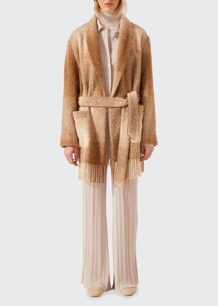 Agnona Shaded Alpaca Check Belted Short Robe - Bergdorf Goodman