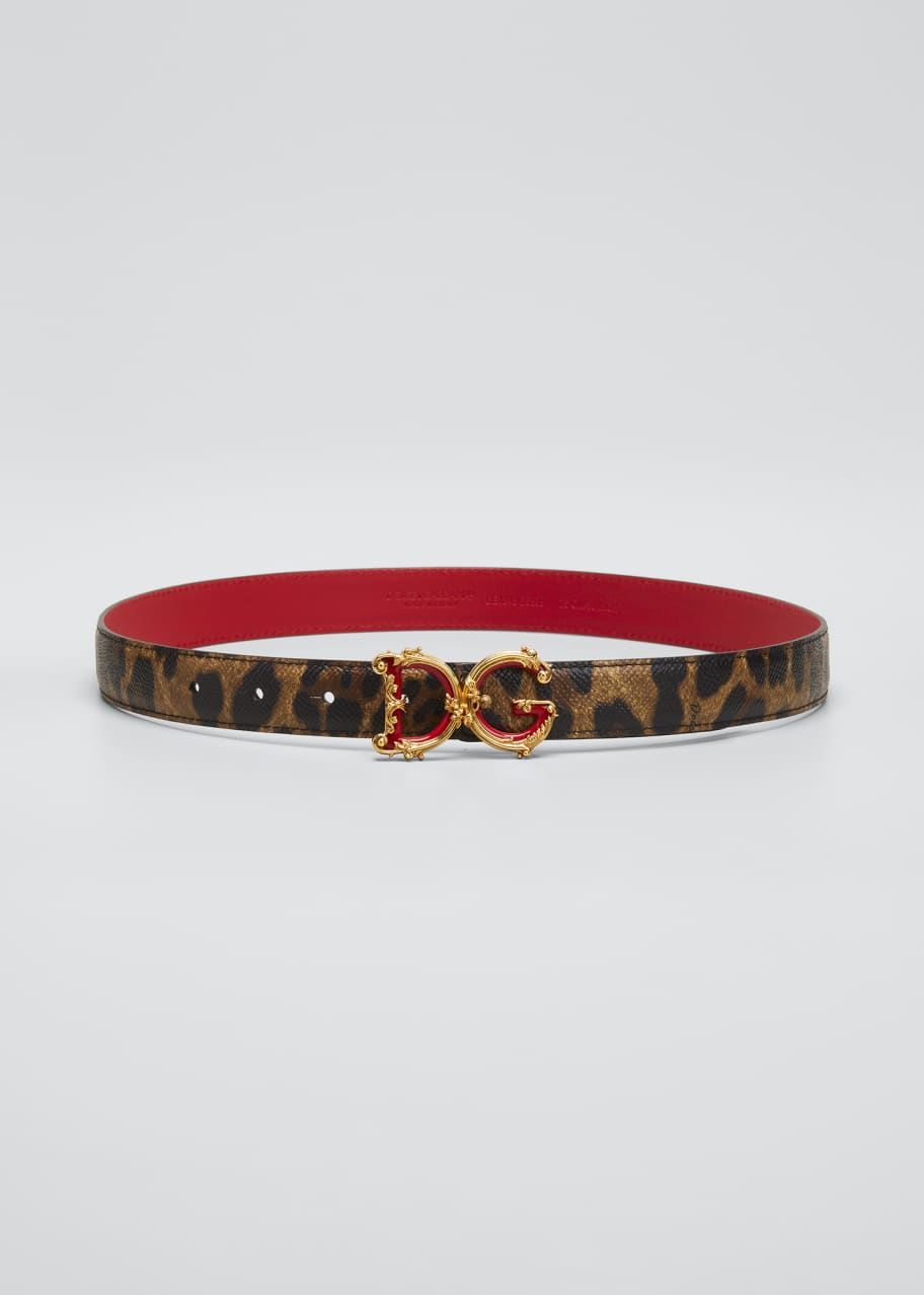 Dolce&Gabbana Ornate DG Leopard-Print Buckle Belt - Bergdorf Goodman