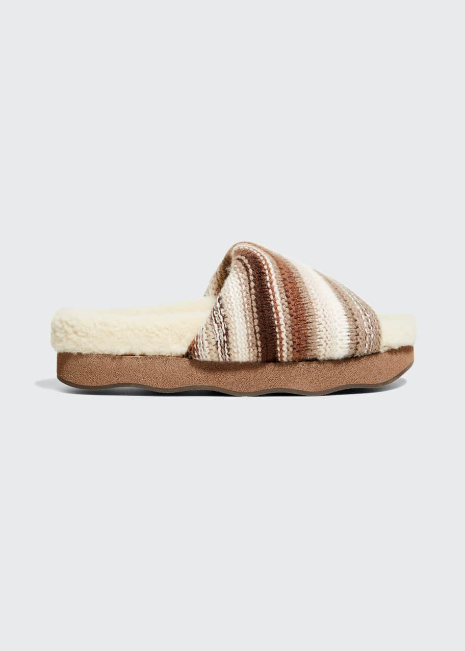 Chloe Cashmere Knit Shearling Slide Sandals - Bergdorf Goodman
