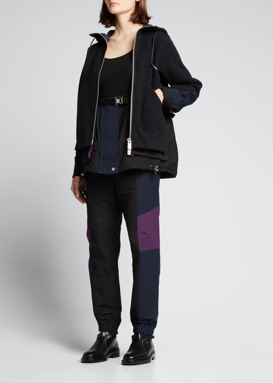 SACAI Sponge Sweat Colorblock Grosgrain Belted Hoodie - Bergdorf Goodman