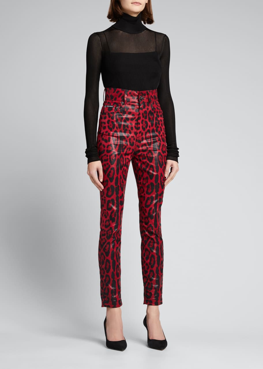 Dolceandgabbana Leather Coated Leopard Print Skinny Jeans Bergdorf Goodman