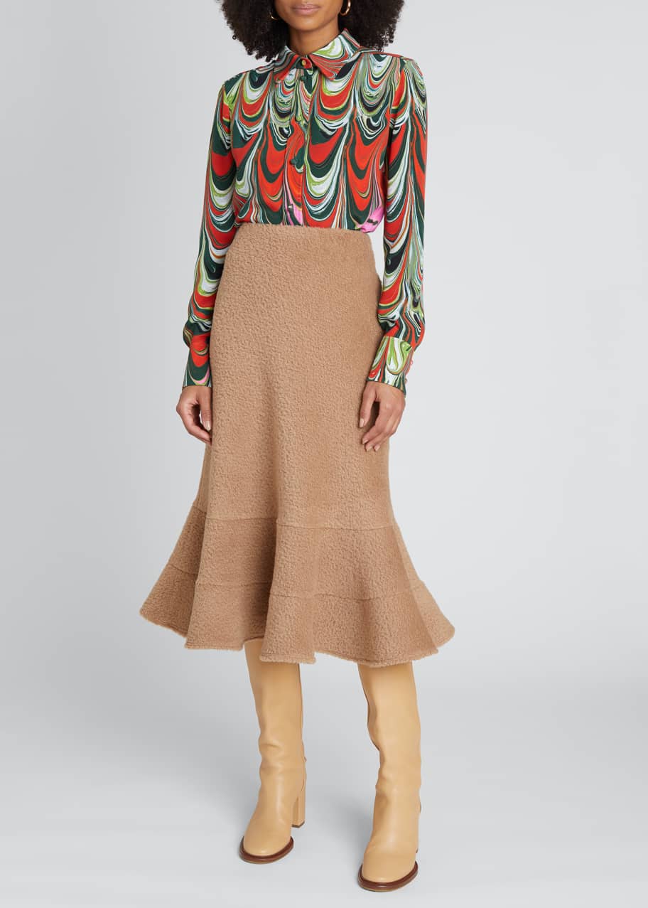 Chloe Shearling Ruffle-Hem Midi Skirt - Bergdorf Goodman