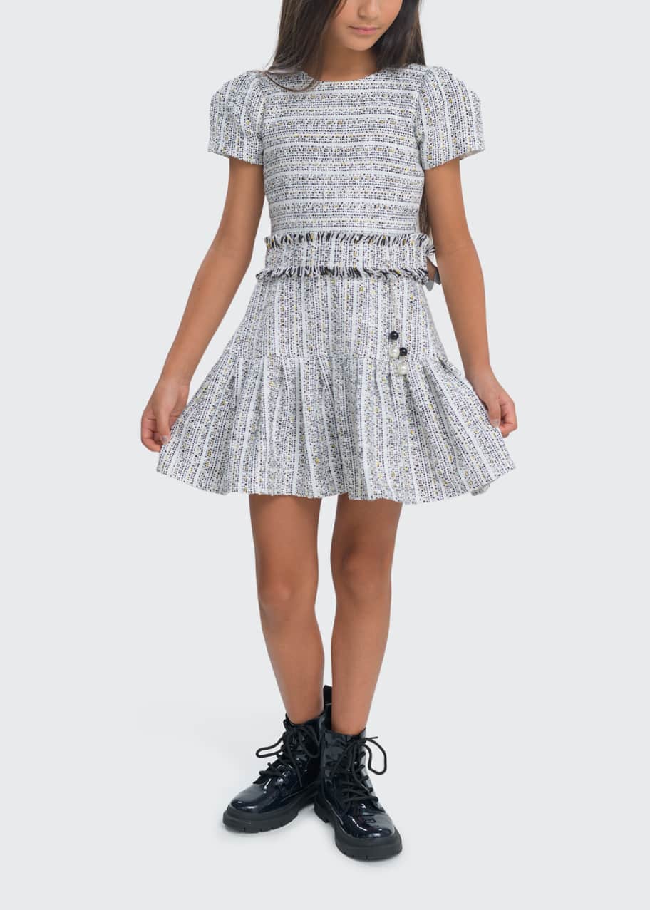 Zoe Girl's Heather Tweed Pearl Belted Dress, Size 7-16 - Bergdorf Goodman