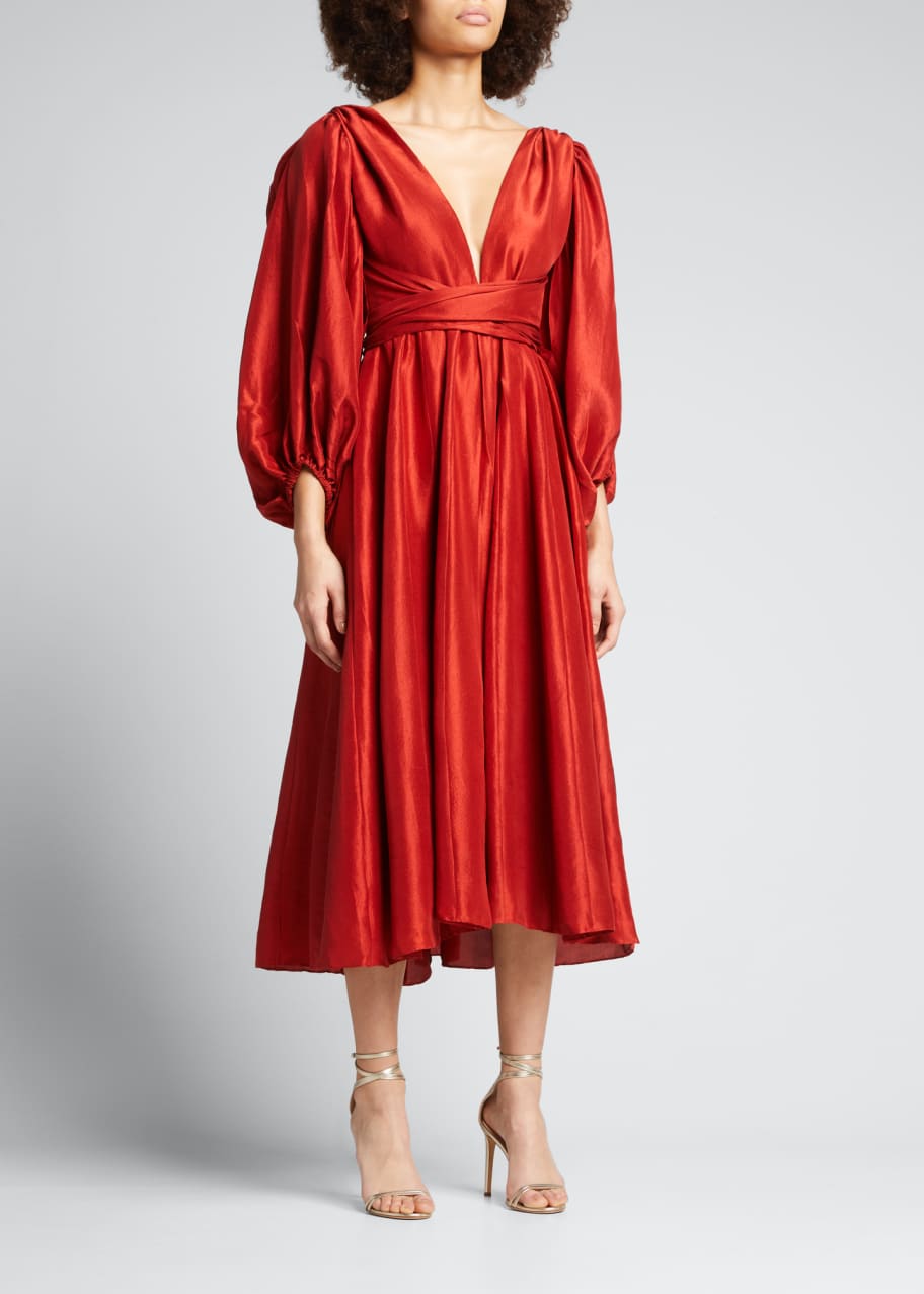 Azeeza Cera Silk Blouson-Sleeve Dress - Bergdorf Goodman