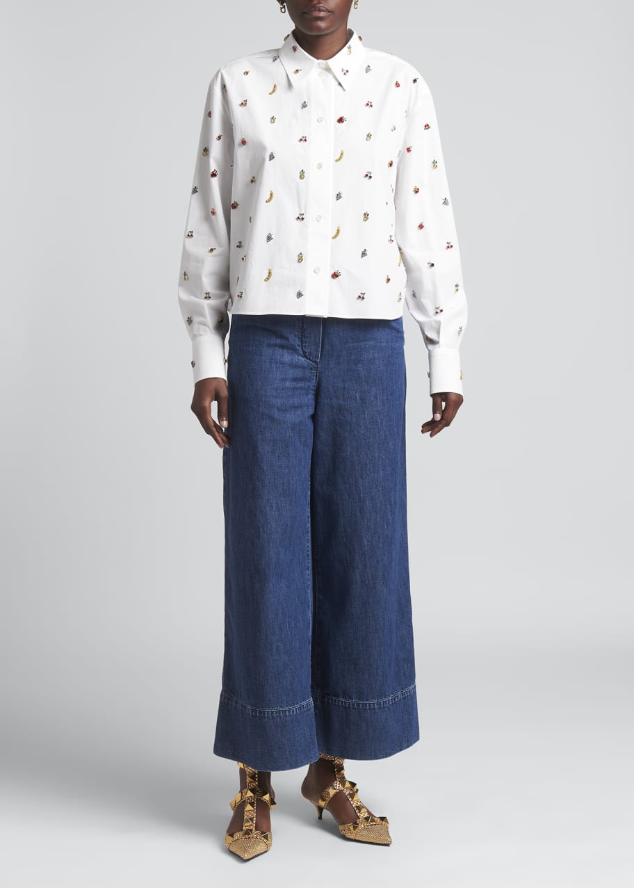 Valentino Garavani Fruit-Embellished Poplin Button-Down Top - Bergdorf ...
