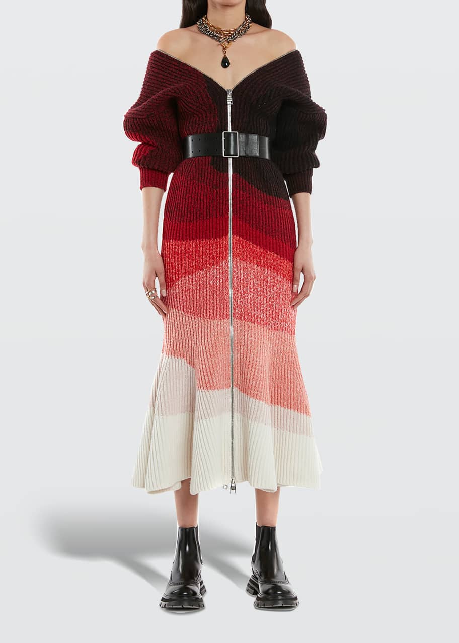 McQueen Degrade Print Wool Zip Cardigan Dress - Bergdorf Goodman