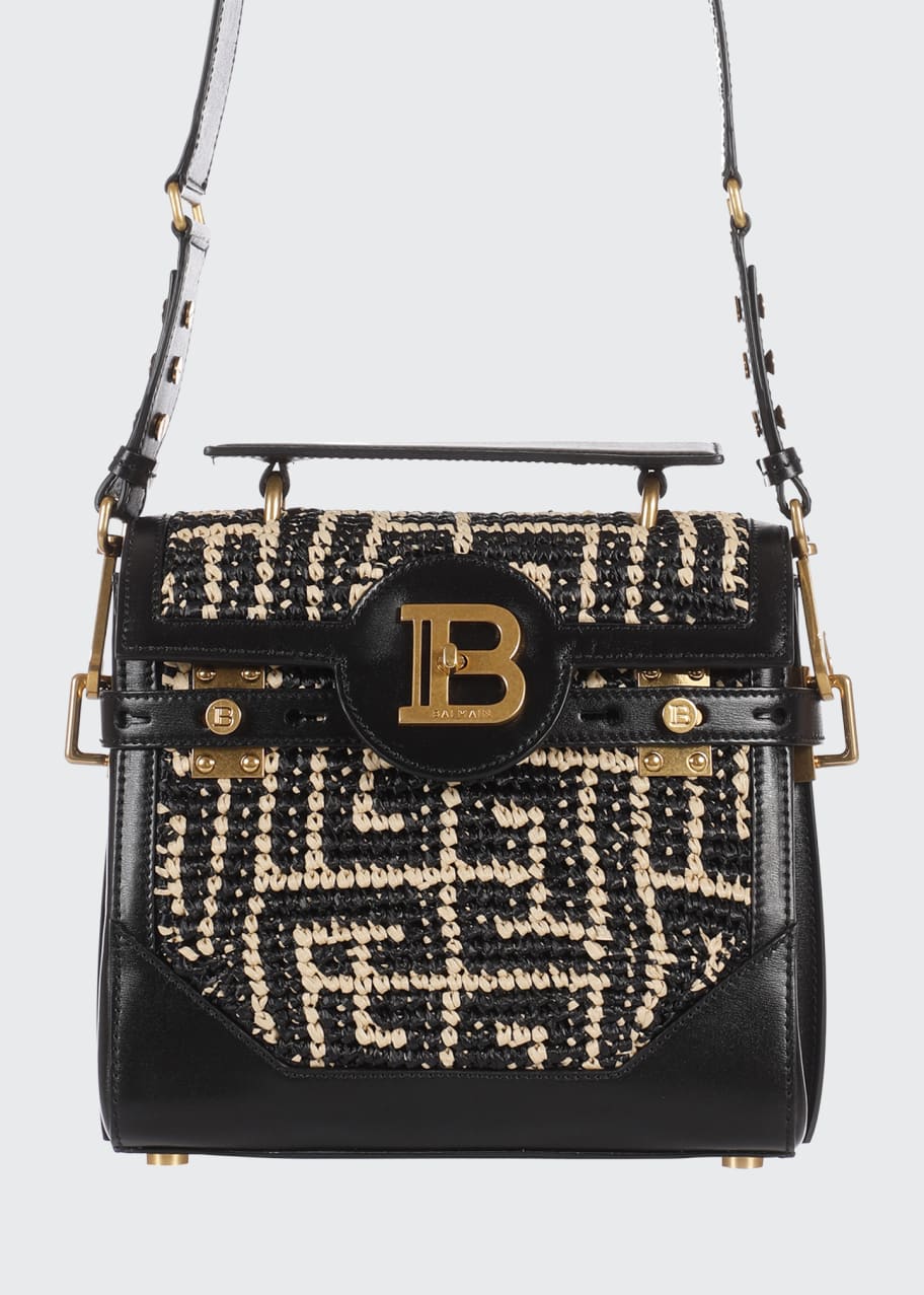 Balmain BBuzz 23 Monogram Raffia Satchel Bag - Bergdorf Goodman