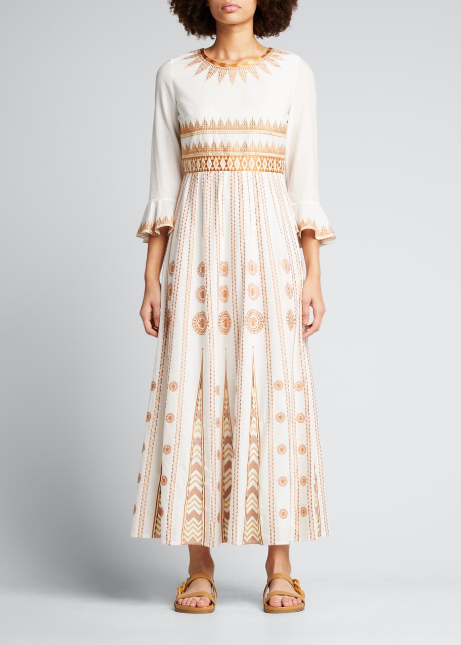 EMPORIO SIRENUSE Tracey Backgammon Embroidered Cotton Voile Midi Dress ...