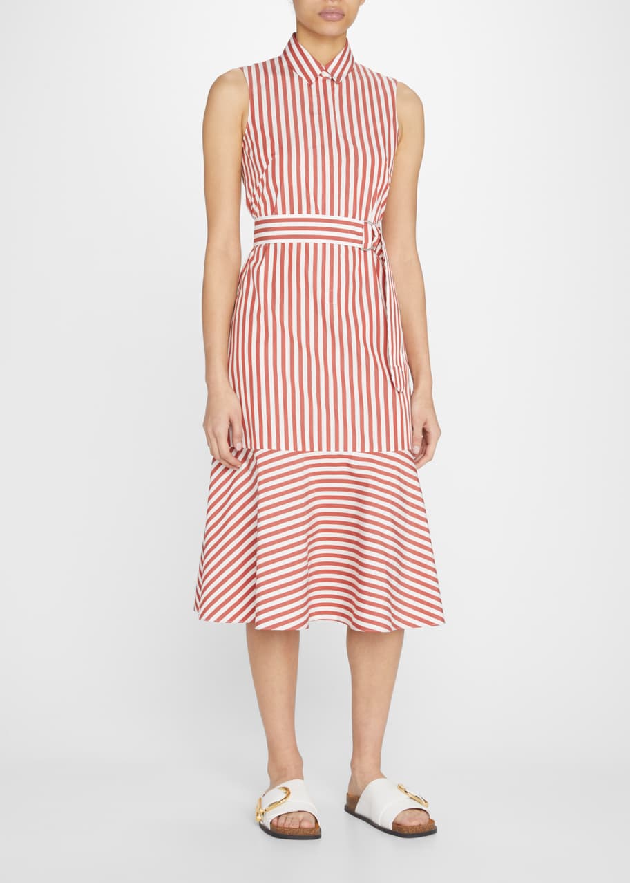Akris punto Kodak Stripe-Print Poplin Belted Midi Dress - Bergdorf Goodman