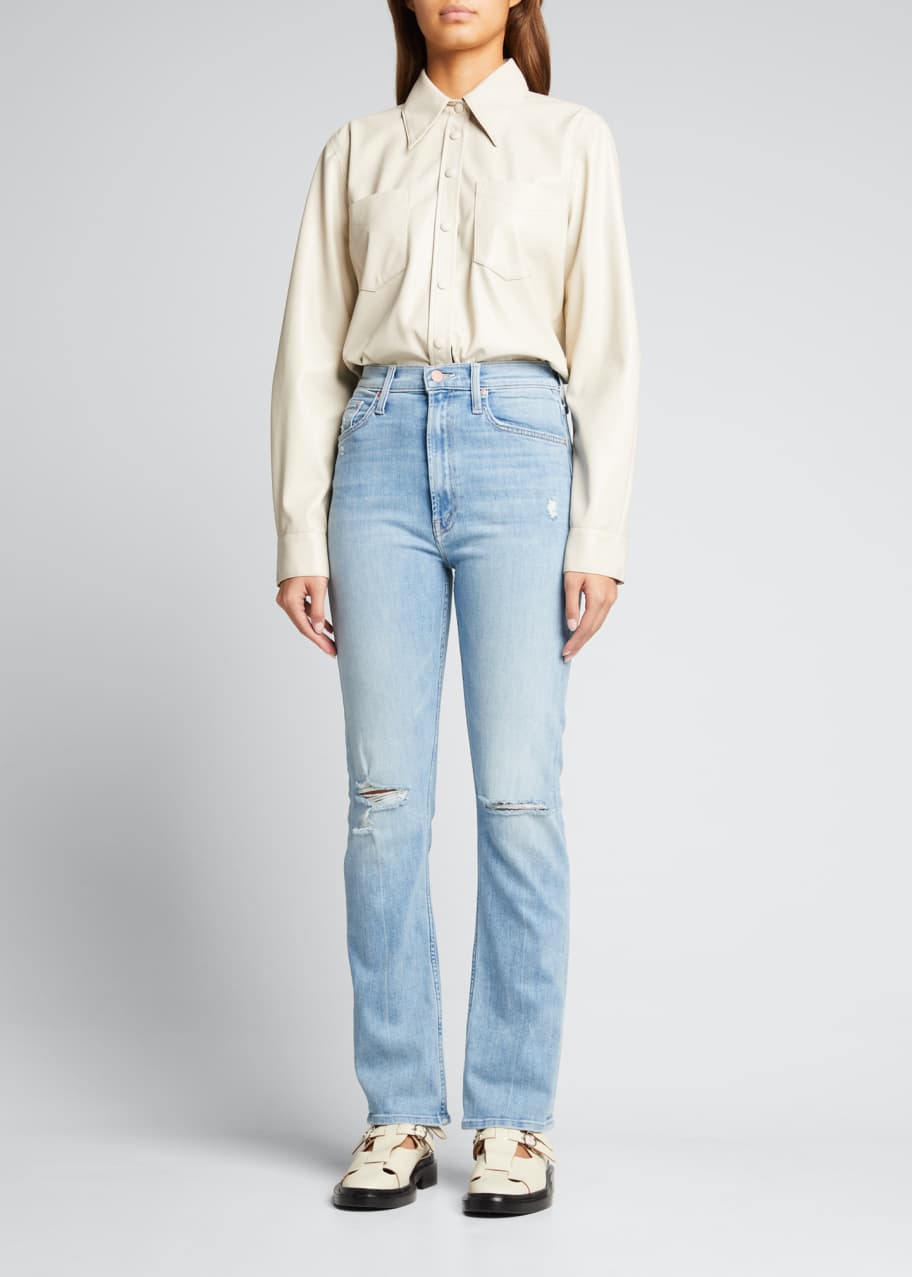 MOTHER High Waisted Rider Skimp Knee-Rip Jeans - Bergdorf Goodman