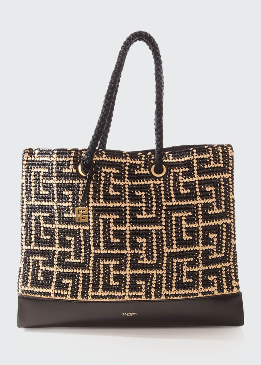 Balmain Monogram Raffia Shopping Tote Bag - Bergdorf Goodman