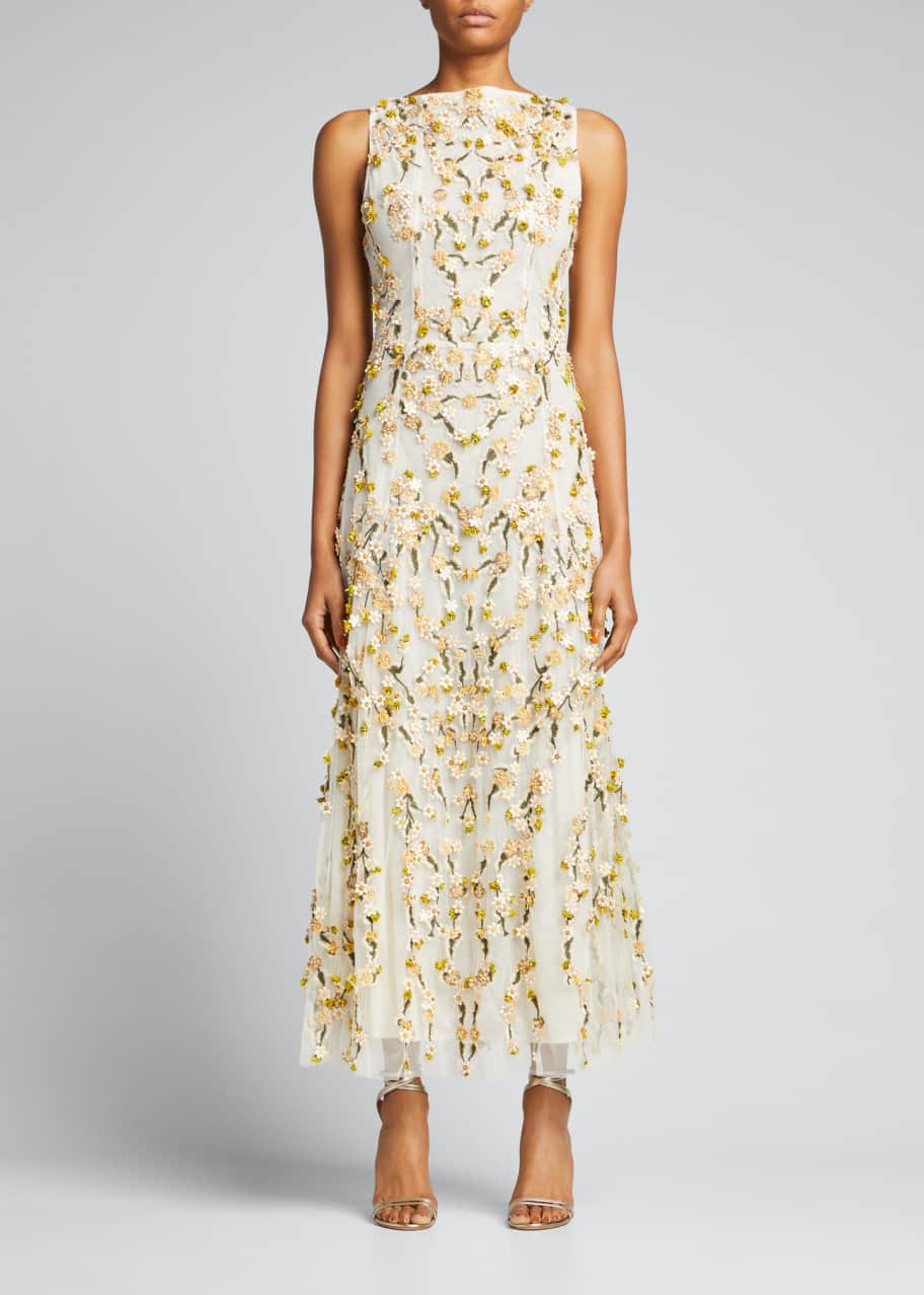 Rachel Gilbert Felix Flower-Embroidered Boat-Neck Dress - Bergdorf Goodman