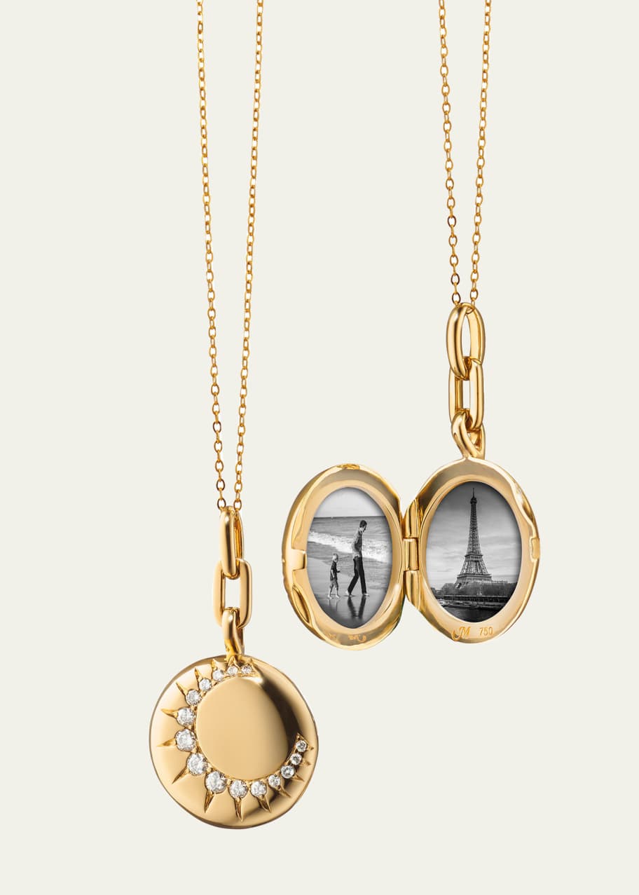 Monica Rich Kosann 18K Gold Round Sun Locket with Diamonds on a 17 ...