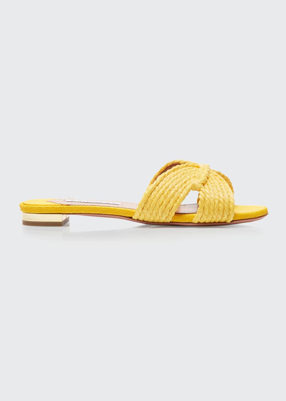 Aquazzura Rope Raffia Flat Sandals - Bergdorf Goodman