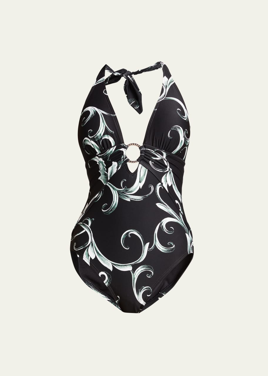 Carmen Marc Valvo Scroll Deep V One Piece Swimsuit Bergdorf Goodman