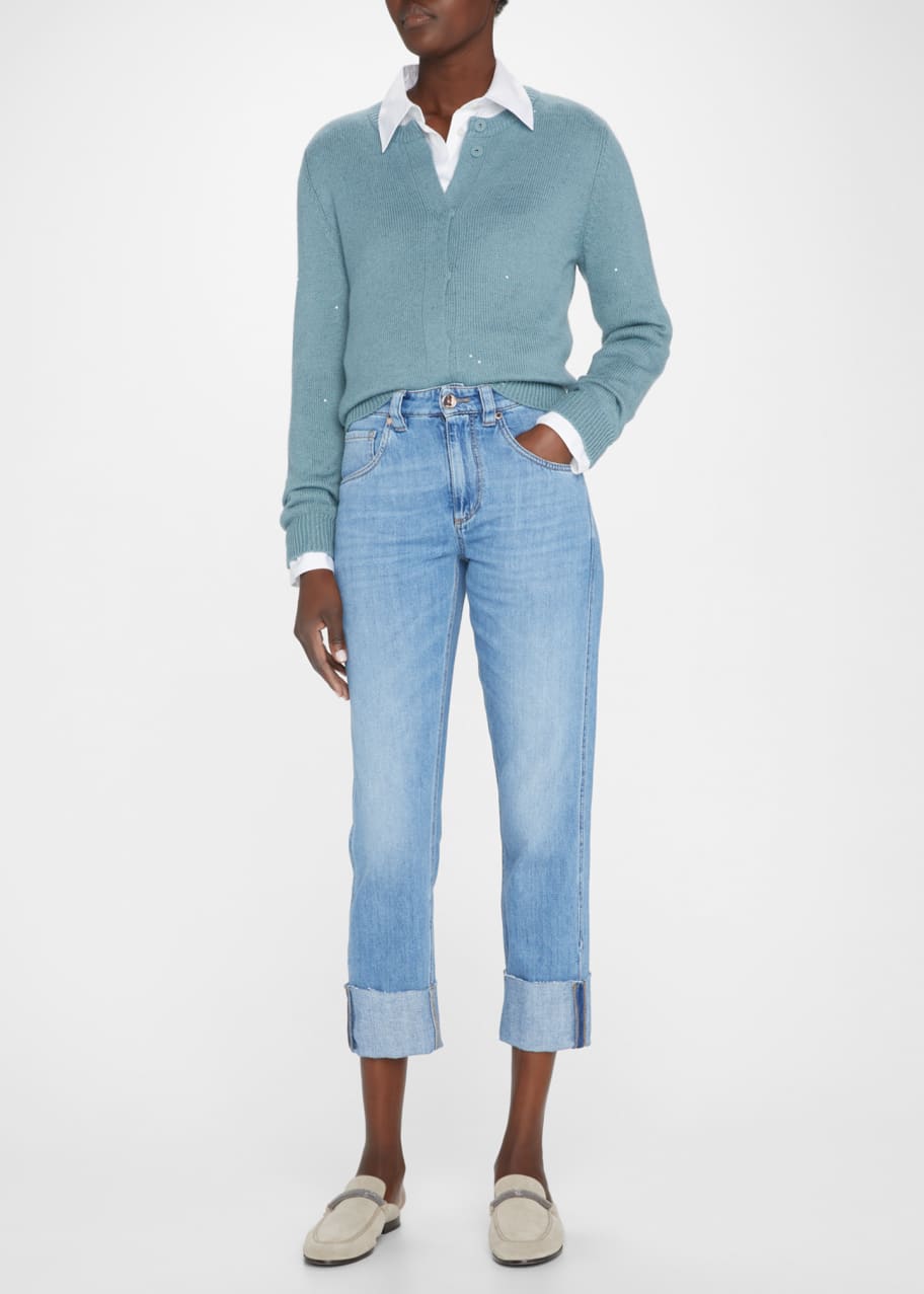 Brunello Cucinelli Monili-Trim Cuffed Straight-Leg Jeans - Bergdorf Goodman