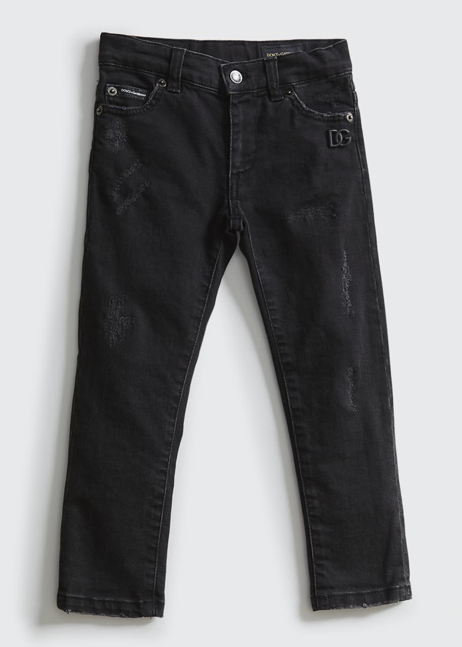 Dolce&Gabbana Boy's Tonal Logo Embroidered Denim Jeans, Size 4-6 ...