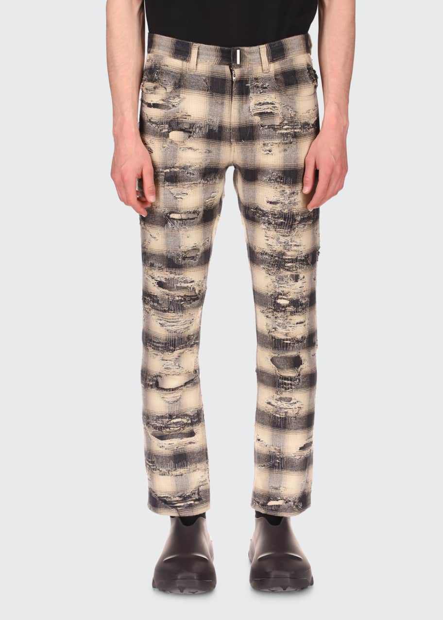 Givenchy Men's Rip/Repair Plaid Pants - Bergdorf Goodman