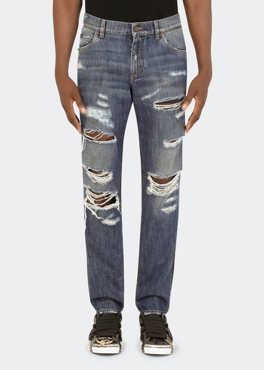 Dolce&Gabbana Men's Camo-Back Ripped Jeans - Bergdorf Goodman