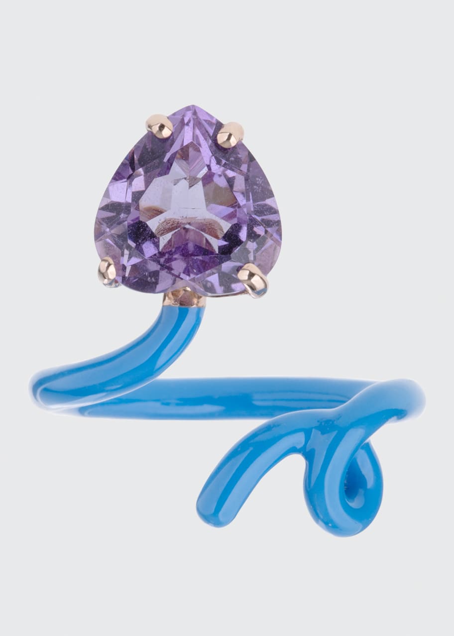 Bea Bongiasca Heart Tendril Ring with Turquoise Enamel and Amethyst ...