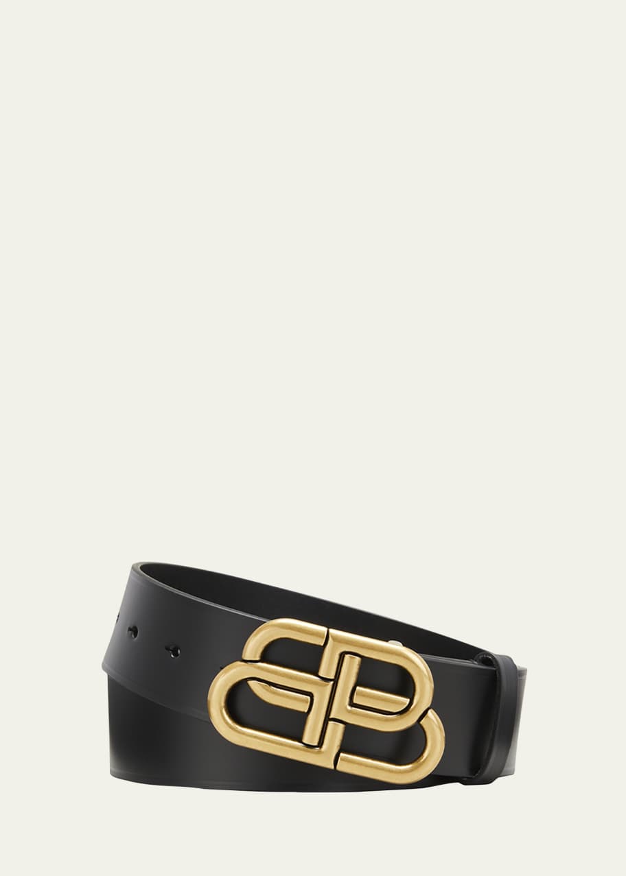 Balenciaga Men's BB-Monogram Leather Buckle Belt - Bergdorf Goodman