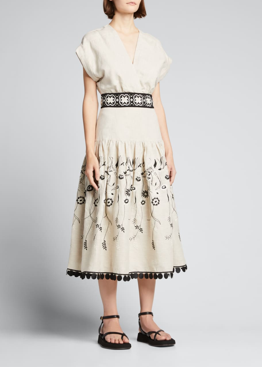 Silvia Tcherassi Metaponto Embroidered Linen Midi Dress Bergdorf Goodman