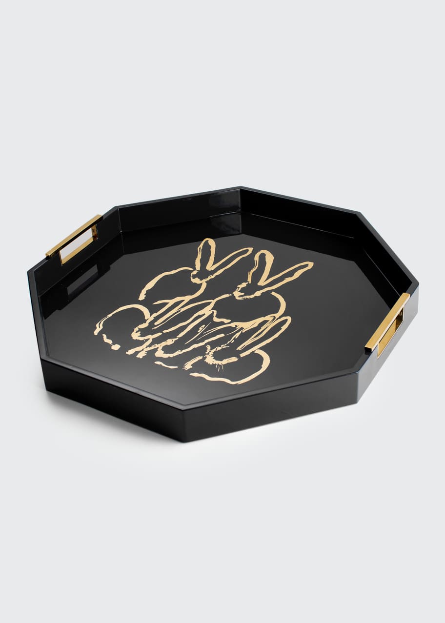 Hunt Slonem Regal Rabbits Gold Leaf Octagonal Tray with Brass Handles ...