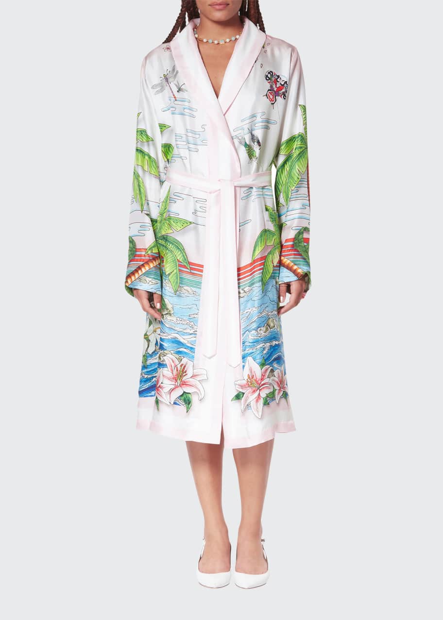 CASABLANCA Tennis Club-Print Belted Silk Twill Robe - Bergdorf Goodman